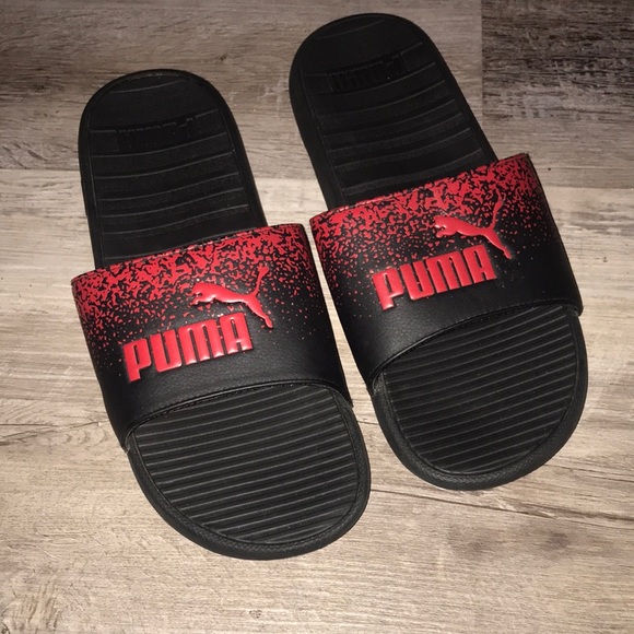 Puma | Shoes | Puma Black And Red Slides Size 2 | Poshmark